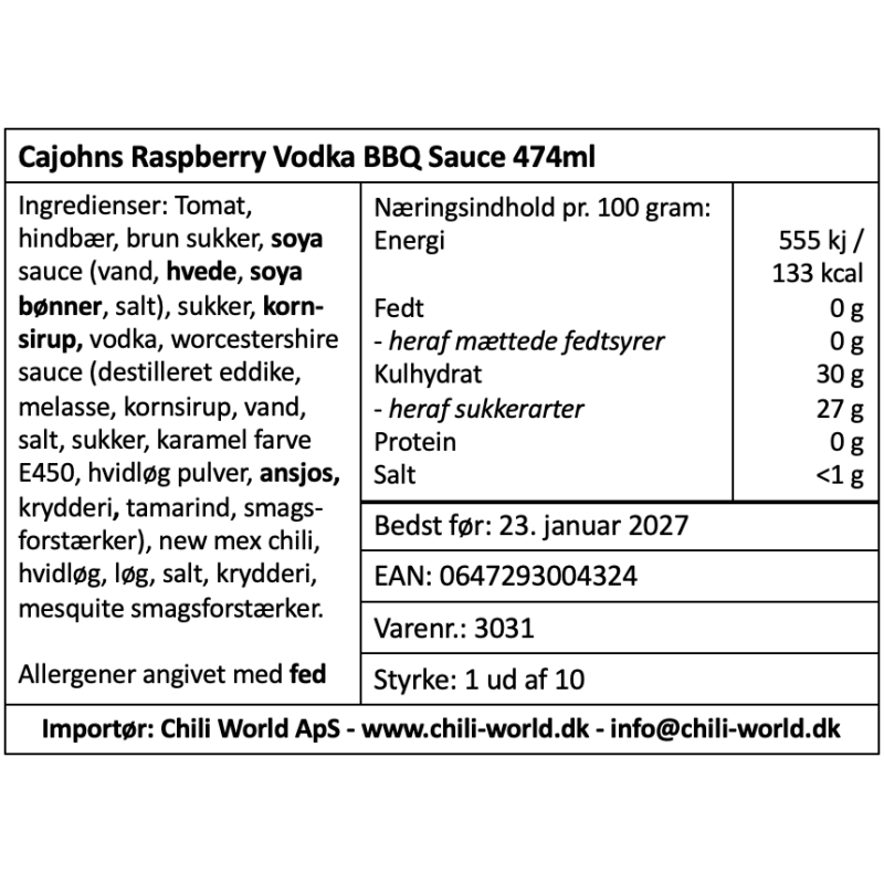 CaJohns Raspberry Vodka Chili BBQ Sauce (474ml)