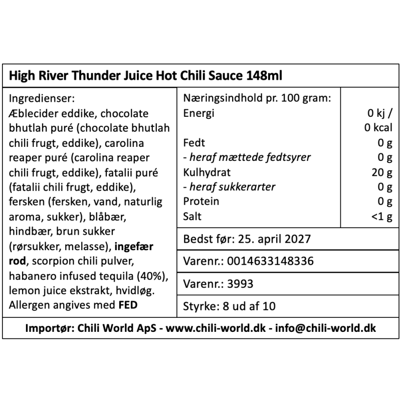 High River Sauces Thunder Juice Tequila Infused Hot Sauce 148ml